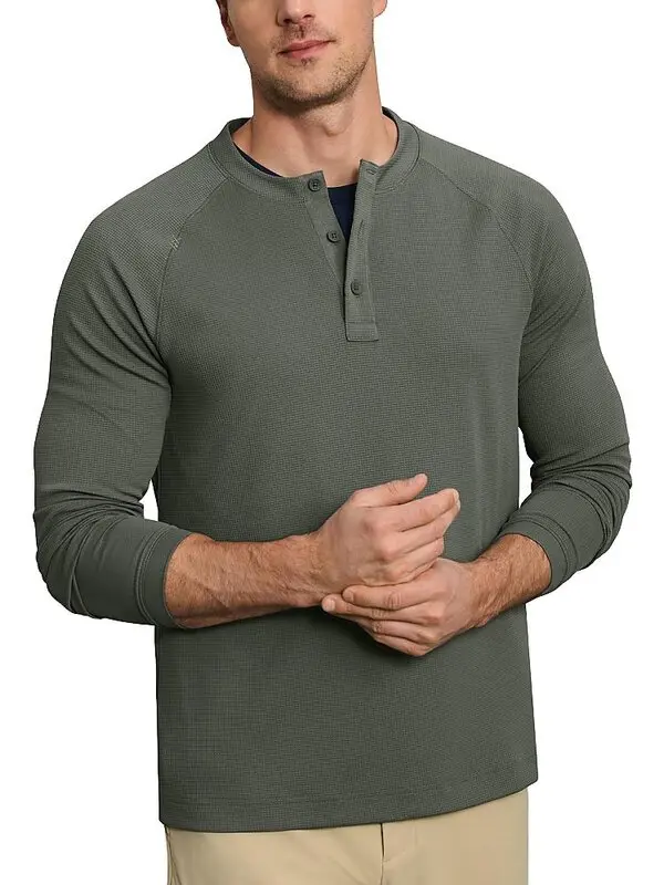 RHONE Waffle Tech Classic Henley Shirt - Olive Shadow