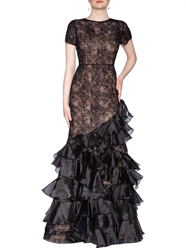 Shani Dramatic Ruffle Gown - Black
