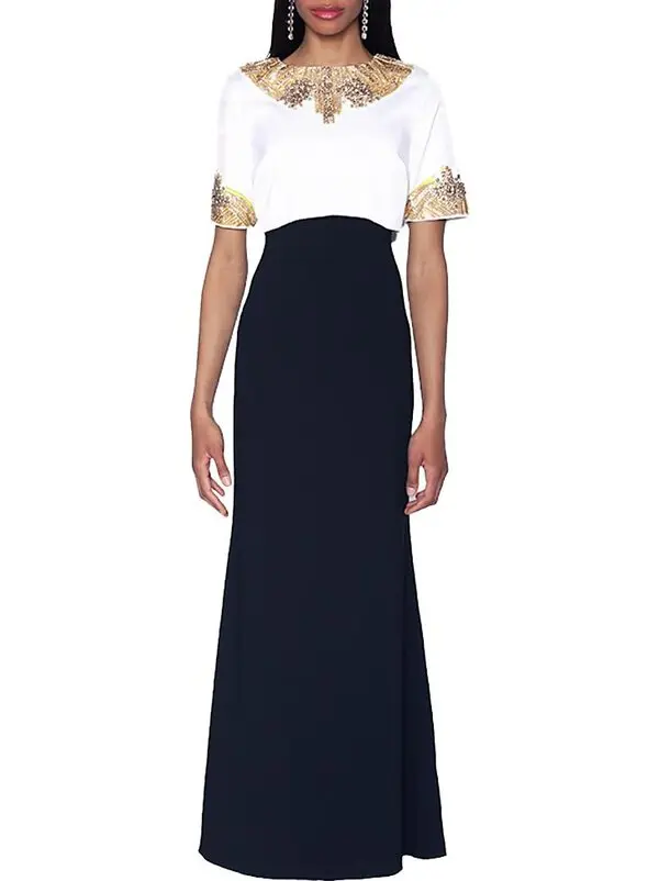Shani Beaded Popover Gown - Black/ivory