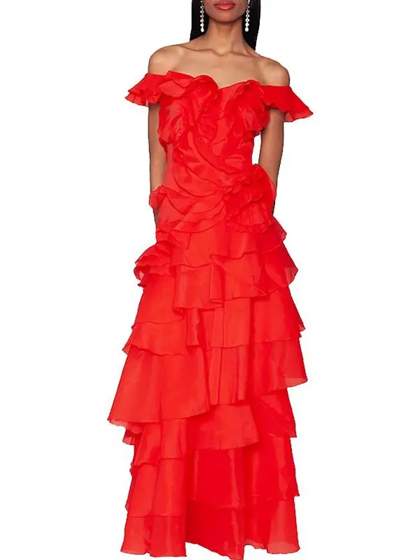 Shani Off-shoulder Tiered Ruffle Maxi Gown - Red