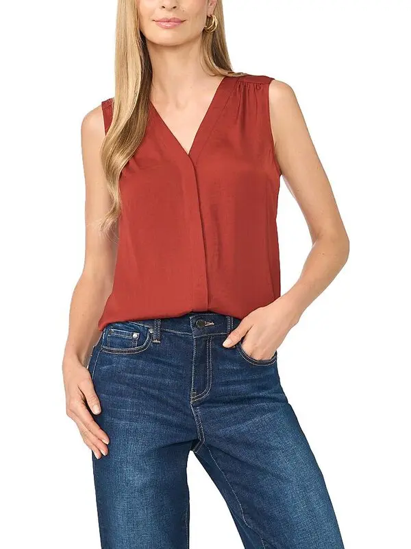 Vince Camuto V-neck Sleeveless Button Front Top - Rust