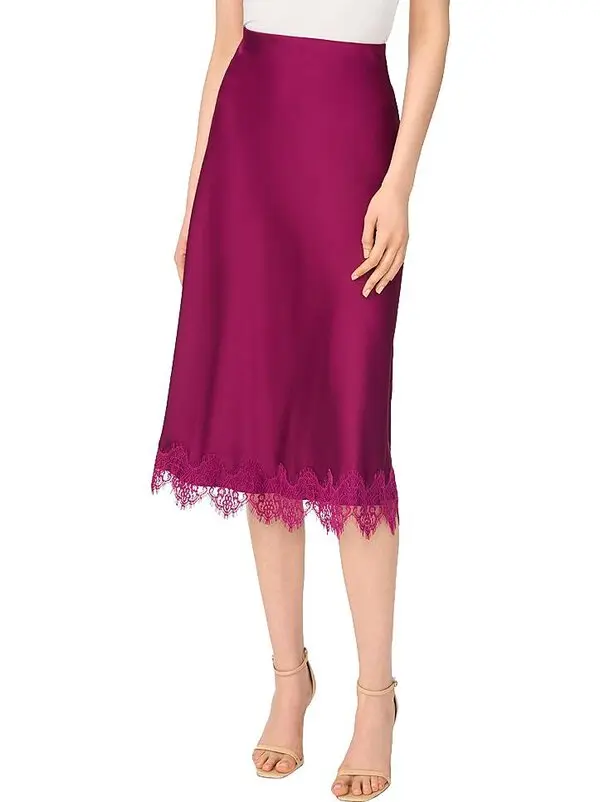 CECE DUPRAZ Satin Midi Skirt With Lace Trim - Deep Mulberry