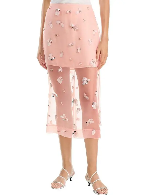 Simkhai Delilah Silk Embellished Midi Skirt - Bubblegum
