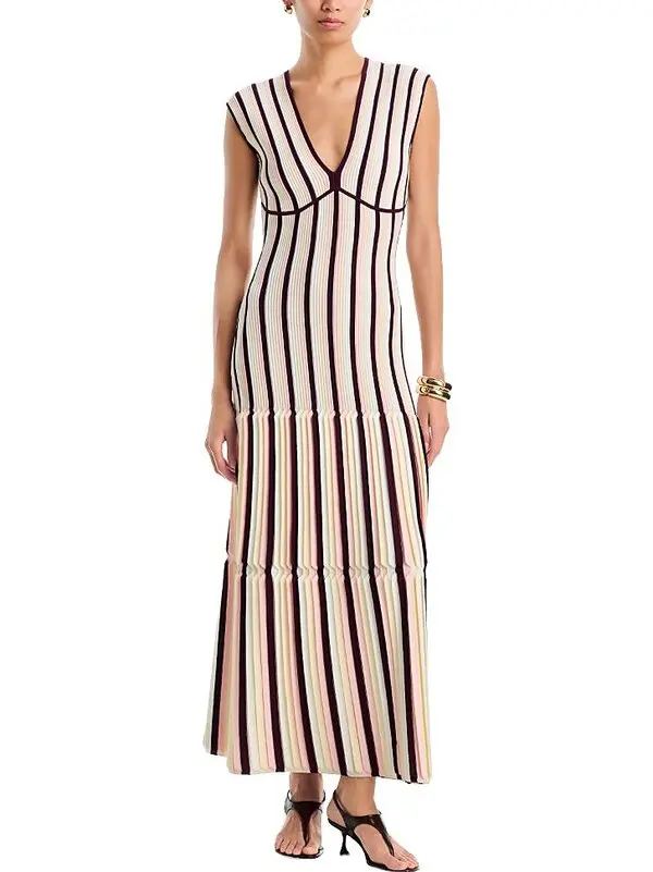 Simkhai Lianne V Neck Knit Midi Dress - Fig Multi