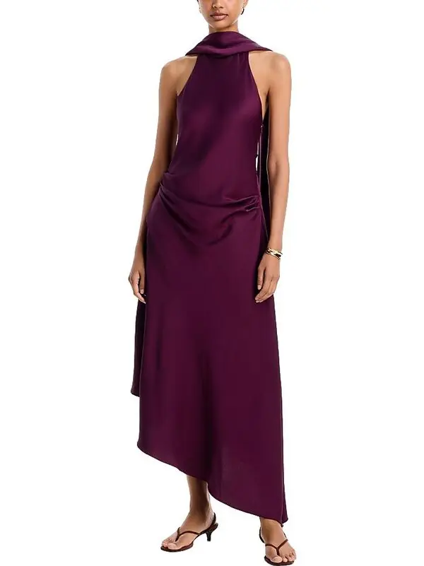 Simkhai Monica Satin Halterneck Midi Dress - Fig