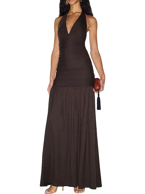 REFORMATION Hugo Ruched Knit Maxi Dress - Mole
