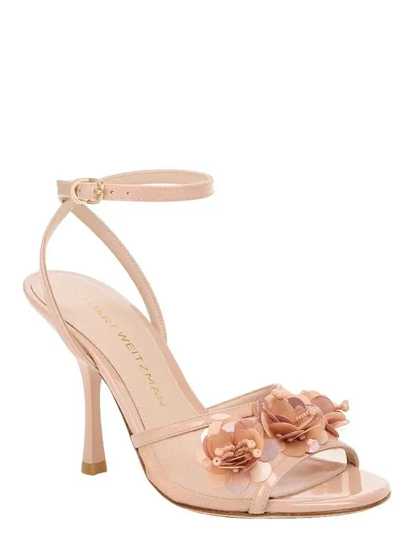 STUART WEITZMAN Roselle 100 Embellished Floral Stiletto Sandals - Beige/blush