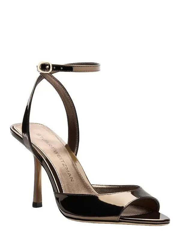 STUART WEITZMAN Lexington Patent Leather Stiletto Sandals - Cigar