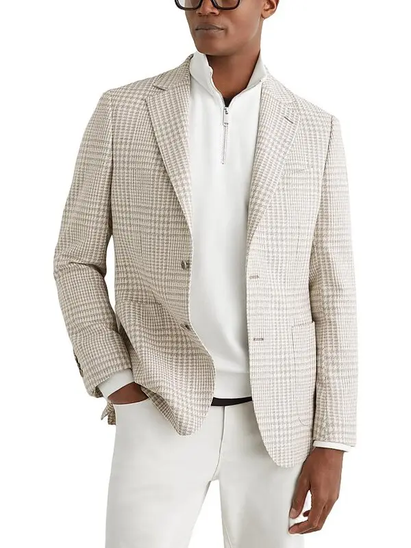 REISS Bardo Cotton Wool Check Blazer - Soft Grey