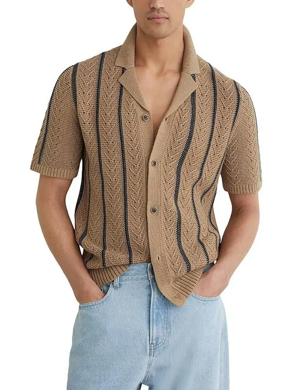 REISS Ellingham Short Sleeve Knit Shirt - Light Camel