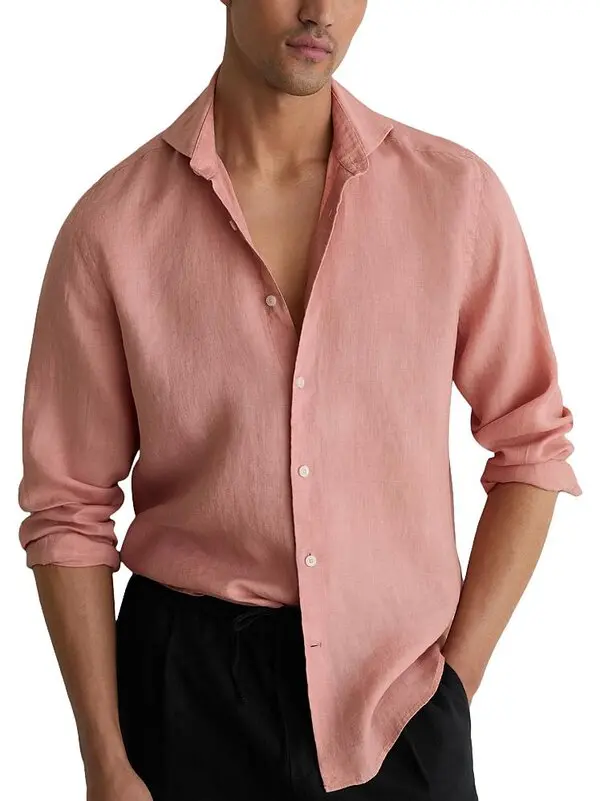 REISS Long Sleeve Linen Shirt - Watermelon