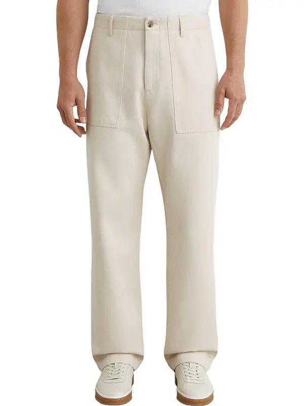 REISS Dilan Relaxed Fit Cotton Blend Wide Leg Trousers - Stone