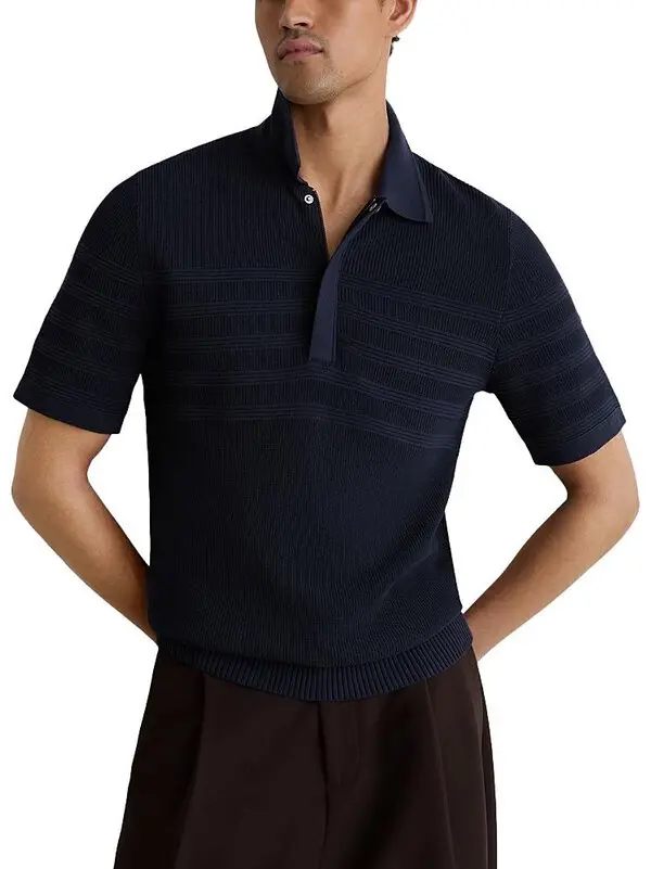 REISS Falklands Slim Fit Concealed Half Zip Polo Shirt - Navy