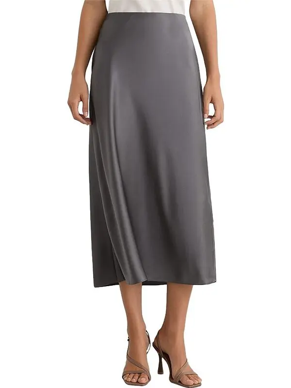 REISS Sofia Silk Midi Skirt - Dark Grey