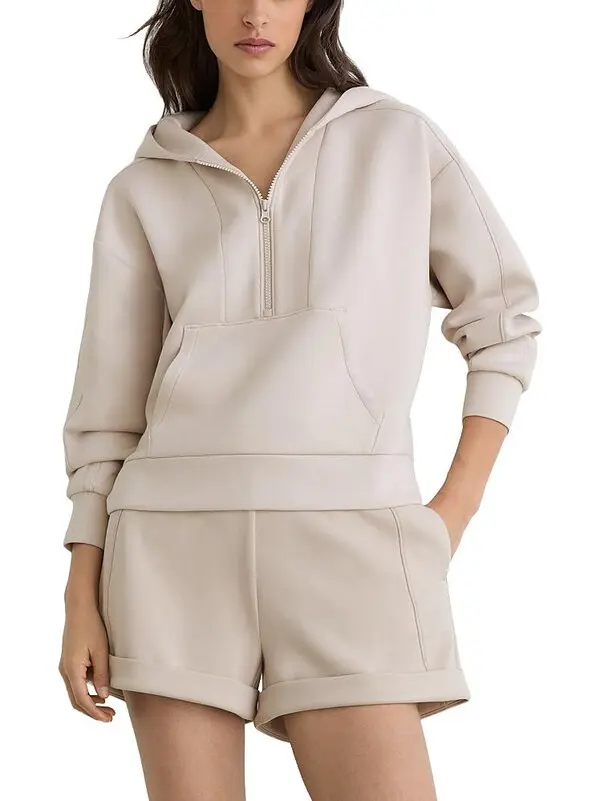 REISS Lockie Half Zip Hoodie - Stone Neutral