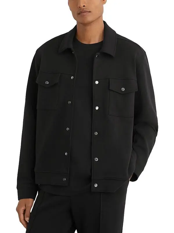 REISS Thom Twin Pocket Interlock Overshirt - Black