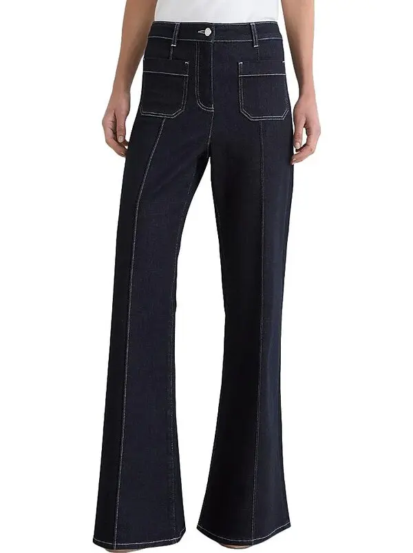 REISS Petite Patch Pocket High Rise Flare Leg Jeans - Indigo Blue