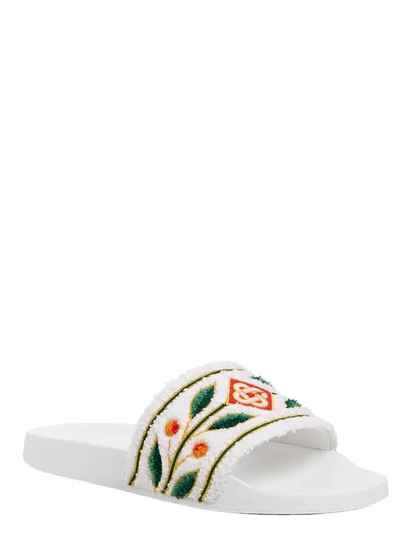 Casablanca Embroidered Terry Slide Sandals - White