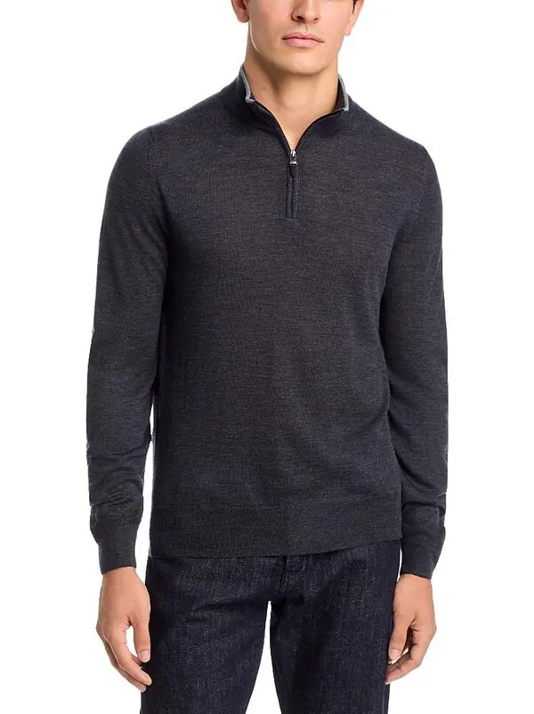 Canali Merino Wool Knit Quarter Zip Sweater - Charcoal