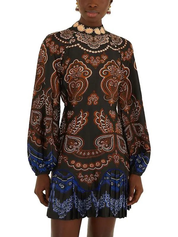 Farm Rio Nicole Mock Neck Mini Dress - Black