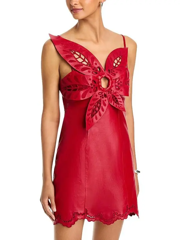 Farm Rio 3d Richelieu Flower Leather Mini Dress - Red