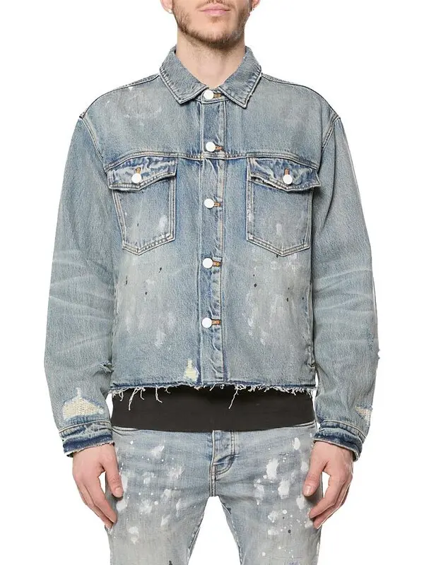 PURPLE BRAND Indigo Paint Splatter Cotton Jacket - Light Indigo