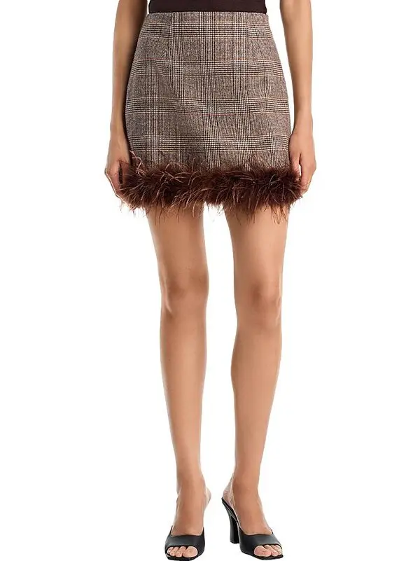 Aqua Feather Trim Mini Skirt - Brown/black