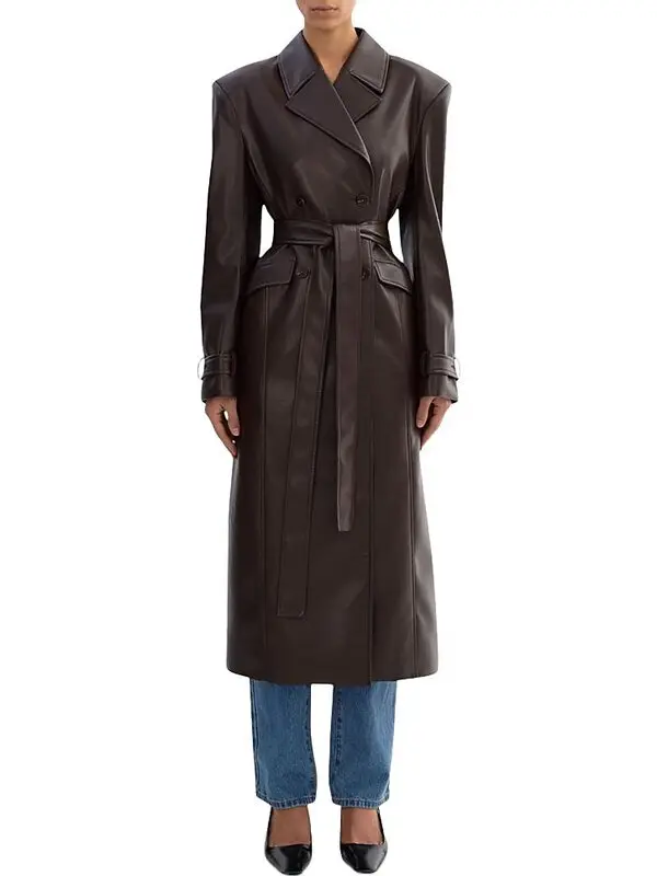 LAMARQUE Iolanthe Faux Leather Trench Coat - Dark Brown
