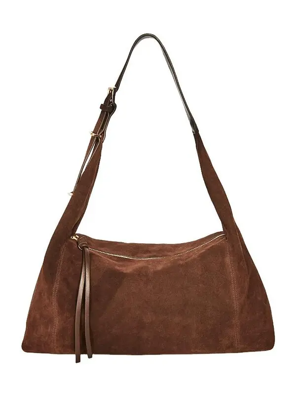 Aqua Large Suede Hobo Bag - Brown