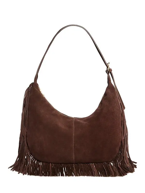 Aqua Large Fringed Suede Hobo Bag - Brown