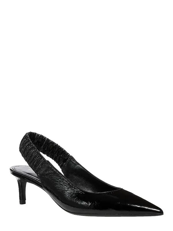 STUART WEITZMAN Ruche Patent Leather Slingback Kitten Heel Pumps - Black