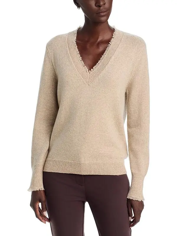 Kobi Halperin Dora Fringe Trim V-neck Sweater - Antique