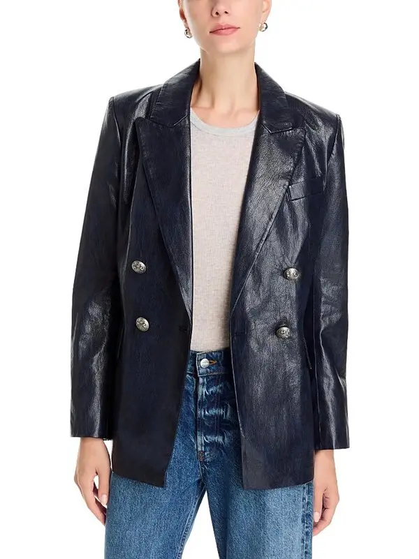 Kobi Halperin Alyson Faux Leather Double Breasted Blazer - Navy