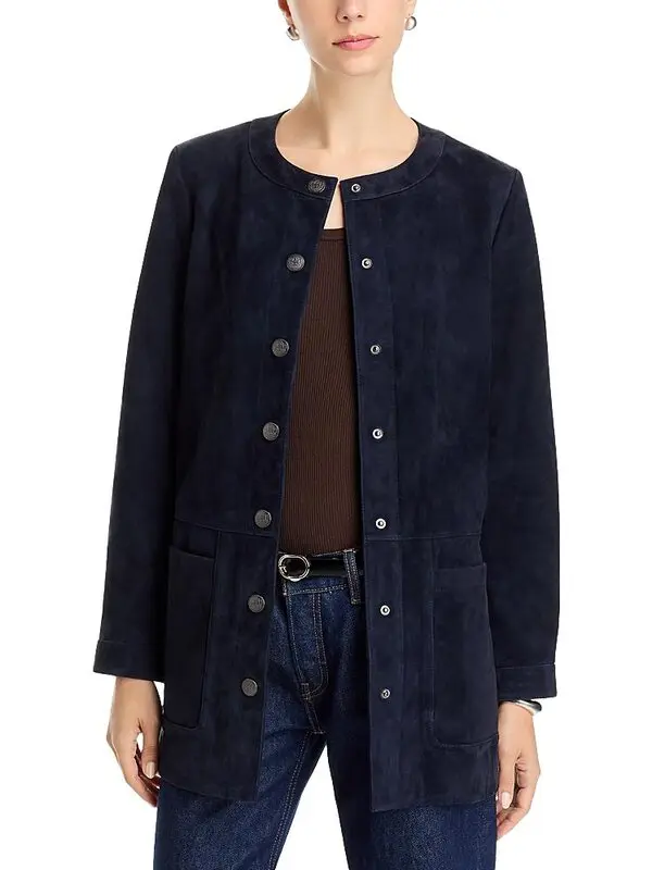Kobi Halperin Linda Collarless Leather Jacket - Navy