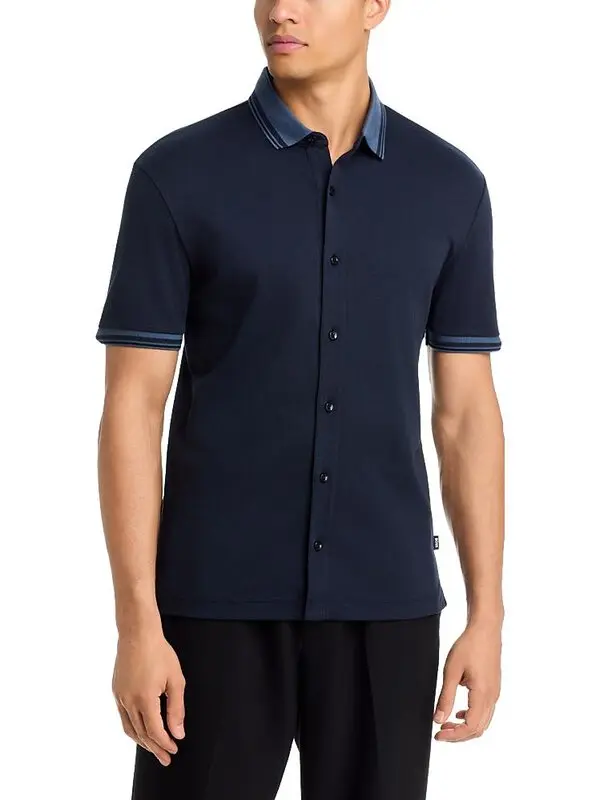 BOSS Puno Casual Cotton Button Down Shirt - Dark Blue