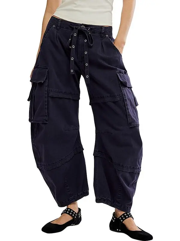 Free People Reef Curved Cargo Twill Pants - Black