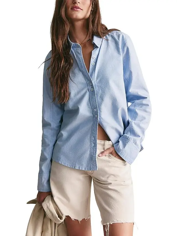 Free People Benny Slim Cotton Oxford Shirt - Blue Combo