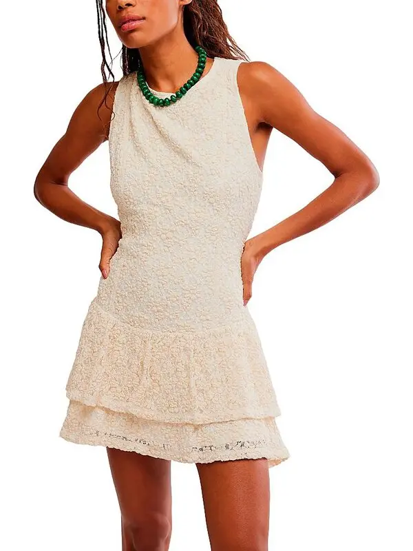 Free People Slow Burn Lace Layered Mini Dress - Natural