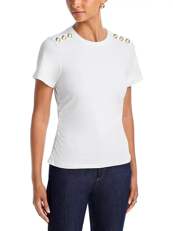 Cinq À Sept Jasper Button Shoulder Tee - White