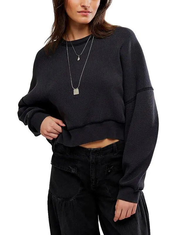 Free People Skyline Thermal Long Sleeve Tee - Black