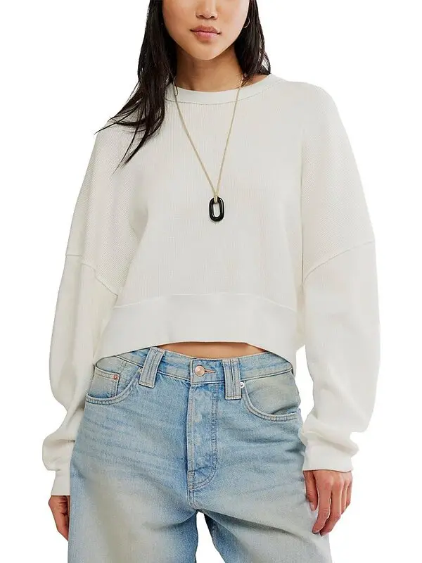 Free People Skyline Thermal Long Sleeve Tee - Clean Ivory
