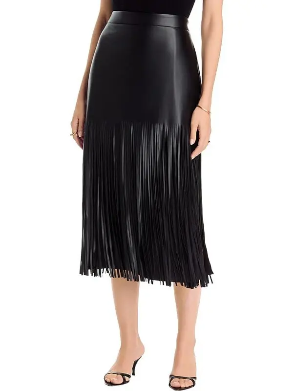 Elie Tahari Kaia Faux Leather Fringe Midi Skirt - Noir