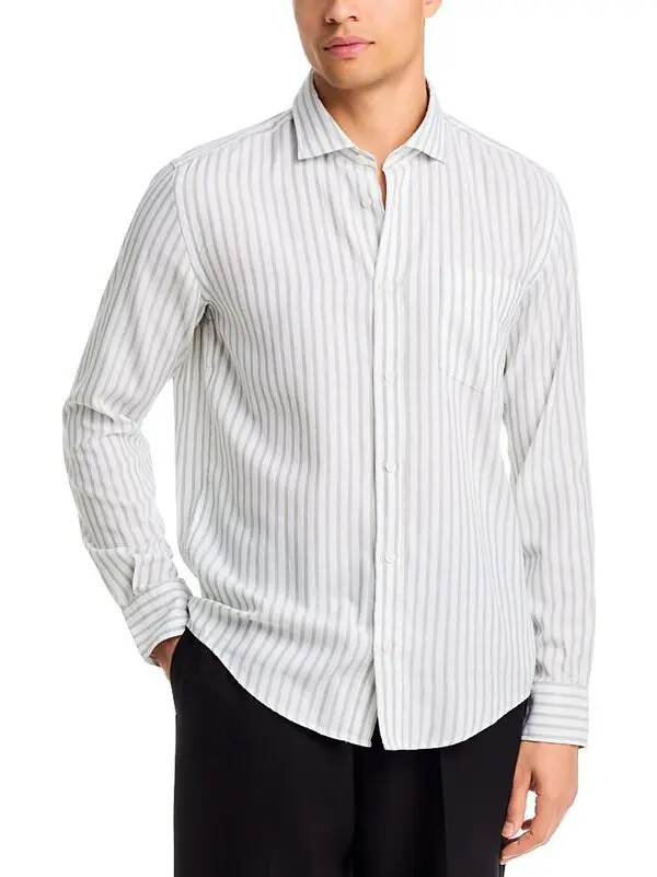 BOSS Rob Spread Collar Stripe Cotton Shirt - Beige