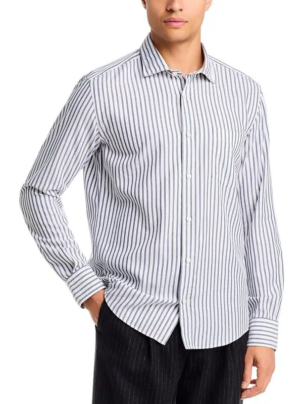 BOSS Rob Spread Collar Stripe Cotton Shirt - Dark Blue