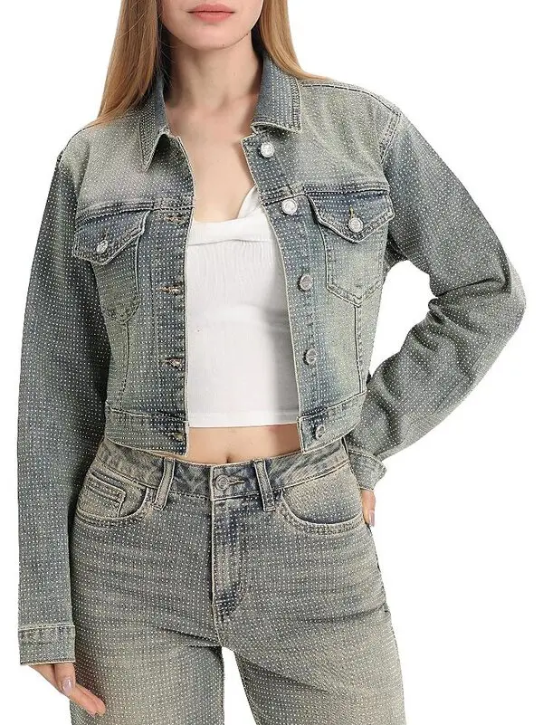BAYEAS Embellished Denim Cropped Jacket - Green