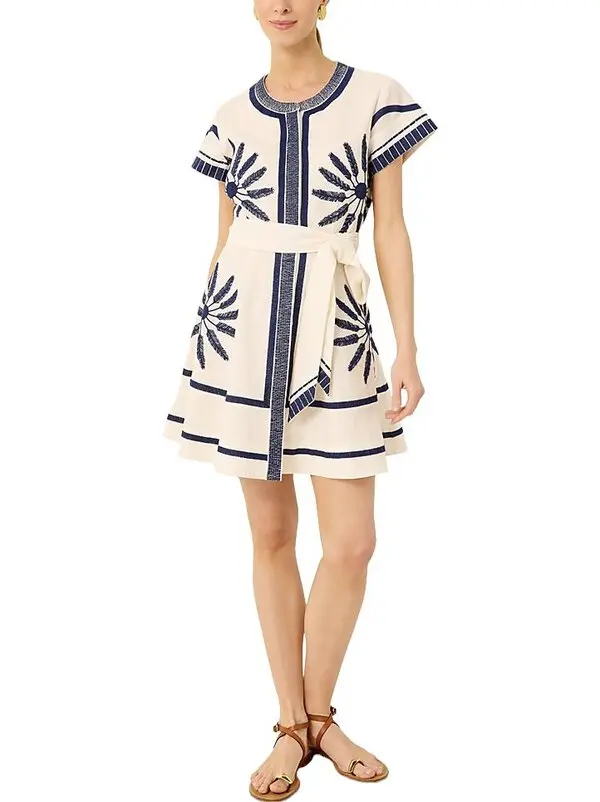 MARIE OLIVER Sable Cotton Linen Belted Dress - Tide