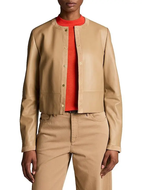 Vince Collarless Cropped Leather Jacket - Carmello