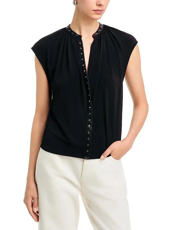 Vince Studded Collar Sleeveless Top - Black