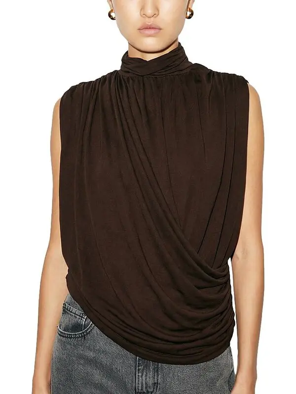 Ronny Kobo Sav Draped Sleeveless Top - Chocolate