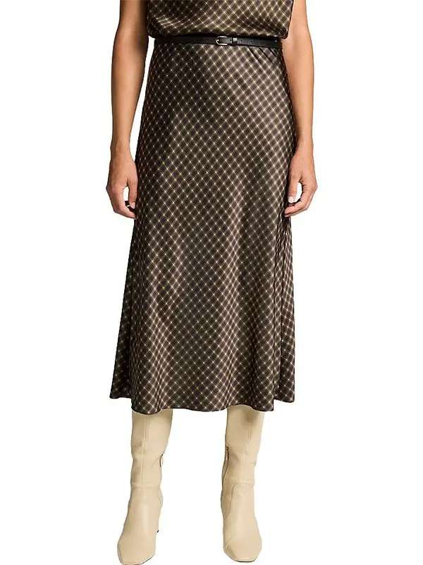 Vince Plaid Midi Slip Skirt - Black/camel